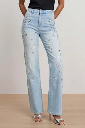 THE NOLI SHOP Tara Crystal Jean High-rise Relaxed Straight Leg
