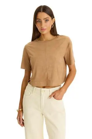 THE NOLI SHOP The Noli Shop Naya Suede T-Shirt - Cafe