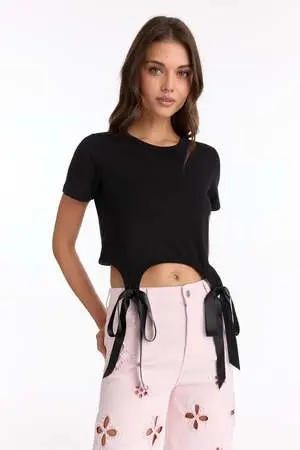 THE NOLI SHOP Diana Satin Bow Shirt - Black