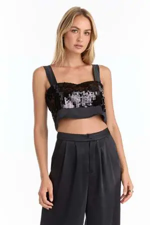 THE NOLI SHOP Zoey Sequin Crop Top - Black