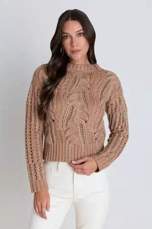 THE NOLI SHOP Elea Crystal Sweater - Mocha