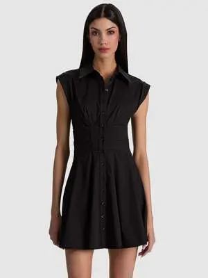 Alice + Olivia Kim Corset Shirt Dress - Black