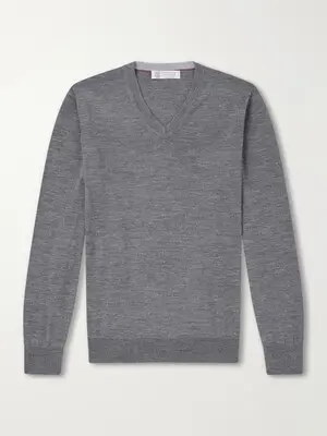 Brunello Cucinelli Brunello Cucinelli Wool And Cashmere-Blend V-Neck Sweater Gray