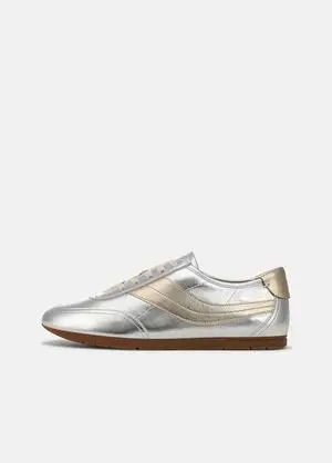 Vince La Metallic Leather Slip-on Runner Sneaker - Silver