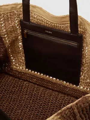 REISS Rosie Raffia-effect Zebra-print Tote Bag