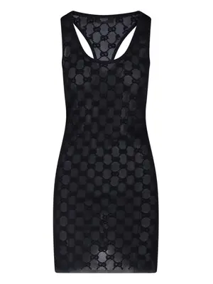 Gucci Mini Dress In Viscose Crêpe With Logo Embroidery - Black