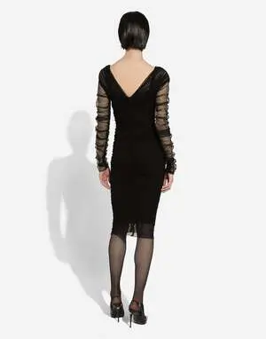 Dolce & Gabbana Draped Cotton Tulle Midi Dress