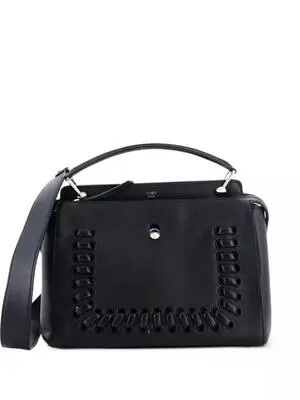Fendi Dotcom Convertible Whipstitch Leather Satchel - Black