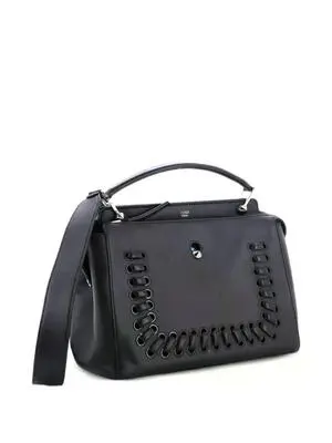 Fendi Dotcom Convertible Whipstitch Leather Satchel - Black