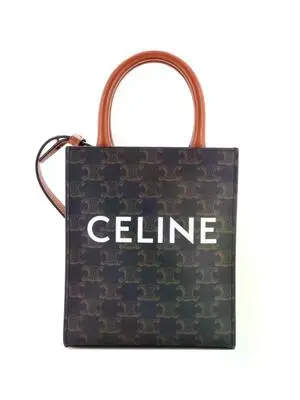 Celine Vertical Cabas Tote Triomphe Coated Canvas Mini Satchel - Brown