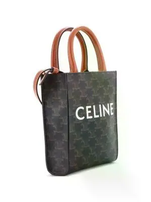 Celine Vertical Cabas Tote Triomphe Coated Canvas Mini Satchel - Brown