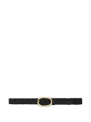 ANINE BING Braided Leather Belt With Oval Buckle - Black