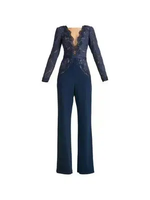 Tadashi Shoji Amaris Lace-panelled Belted Jumpsuit - Blue