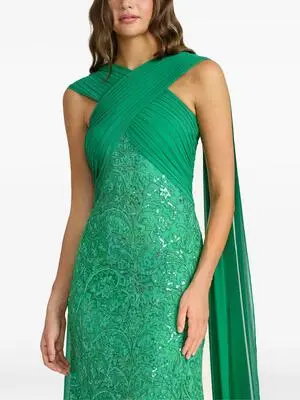 Tadashi Shoji Sequin Embellished Cape Sleeve Dress