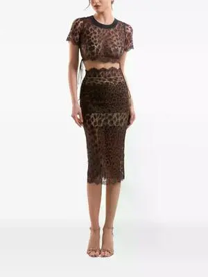 IMROSKA Leopard-print Lace-up Cropped Blouse