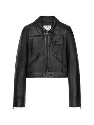 COURREGES Leather Logo Detail Jacket