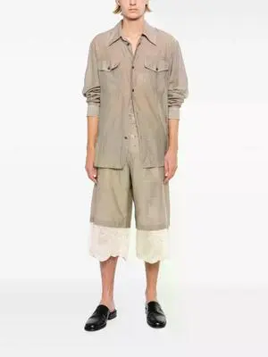 Our Legacy Beige Grid Pattern Floral Lace Frill Shorts