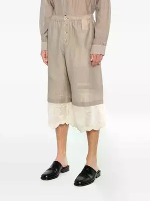Our Legacy Beige Grid Pattern Floral Lace Frill Shorts