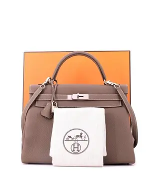Hermès Kelly 32 Handbag Grey Togo With Palladium Hardware - Etoupe