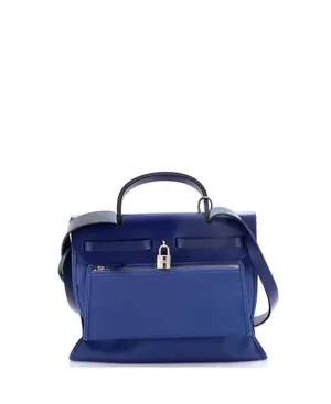 Hermès 31 Herbag Zip Leather And Toile - Blue