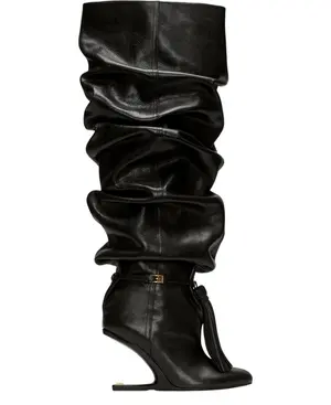 Balmain Textured Leather Thigh-high Boots With Tassel Detail