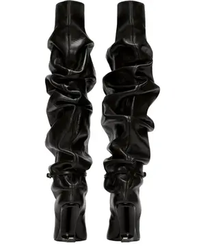 Balmain Textured Leather Thigh-high Boots With Tassel Detail