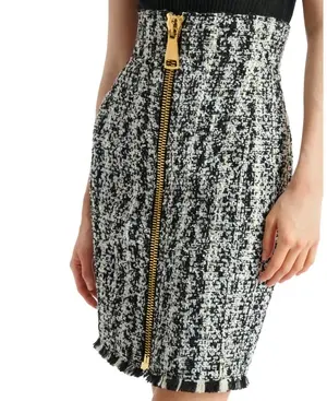 Balmain Zipped Two-tone Tweed Skirt