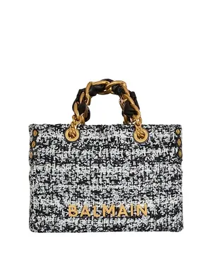 Balmain 1945 Soft Tweed Tote Bag - Black