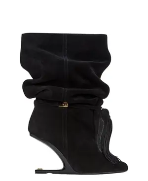 Balmain No Wedge Suede Leather Ankle Boots With Tassel