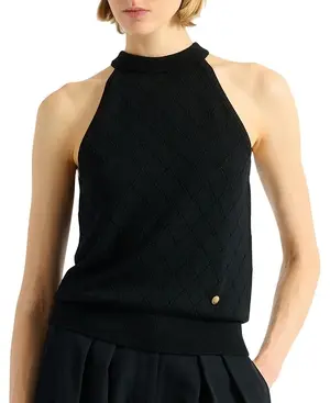 Balmain Ribbed Knit Halterneck Top - Black