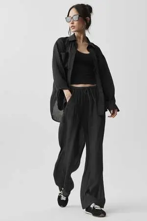 Alo Yoga Semi-sheer Golden Hour High-waist Straight Leg Pants - Black