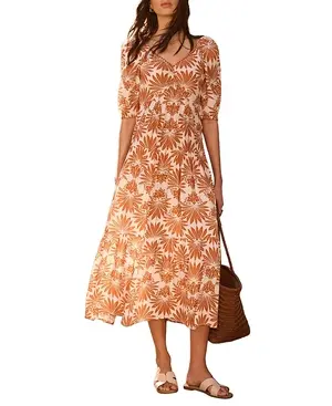 Mint Velvet Floral V-neck Midi Dress - Orange