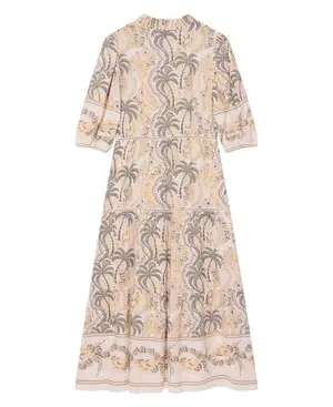 Mint Velvet Palm Print Maxi Dress With Ruffle Trim V-neckline