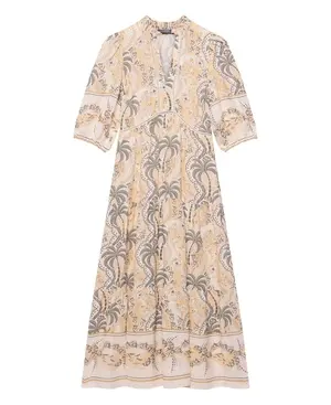 Mint Velvet Palm Print Maxi Dress With Ruffle Trim V-neckline