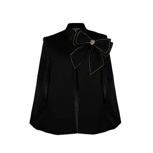 LAINES LONDON Laines Couture Tailored Cape With Embellished & Gold Bow - Black
