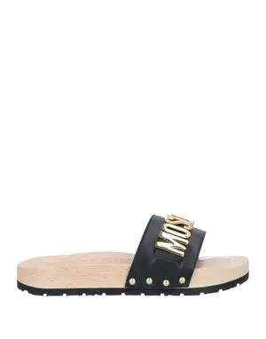 Moschino Calfskin Slide Sandals With Logo Embellishment