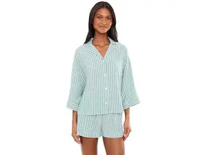 Eberjey Nautico Relaxed Short Pj Set Pajama Sets Regatta Stripe Seagrass/white - Blue