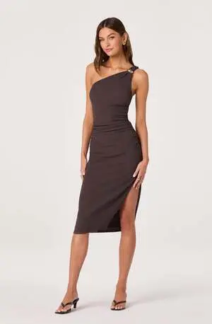 Astr The Label Candela One-shoulder Midi Dress - Espresso