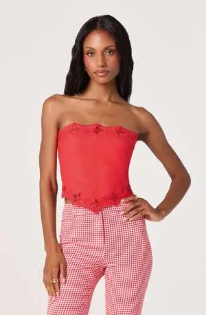 Astr The Label Asa Cutwork Embroidery Strapless Linen Top