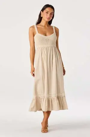 Astr The Label Jacquelin Crochet Open Back Dress - Natural