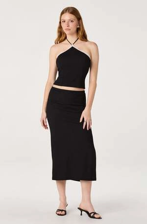 Astr The Label Milana Ribbed Knit Midi Skirt - Black