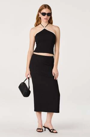 Astr The Label Milana Ribbed Knit Midi Skirt - Black