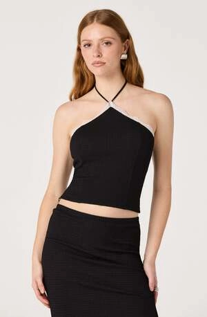 Astr The Label Milana Lace Trim Halter Top
