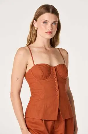 Astr The Label Koda Linen Bustier Crop Top - Rust
