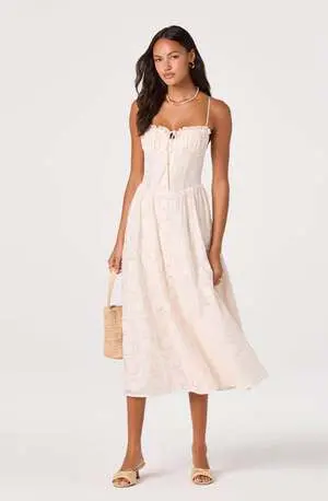 Astr The Label Aubrey Eyelet Embroidered Sweetheart Midi Dress - Blush