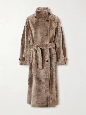 Brunello Cucinelli Belted Shearling Coat - Brown