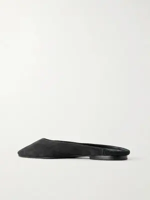 THE ROW June Suede Pointed Toe Mules - Black