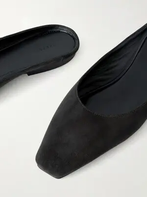 THE ROW June Suede Pointed Toe Mules - Black
