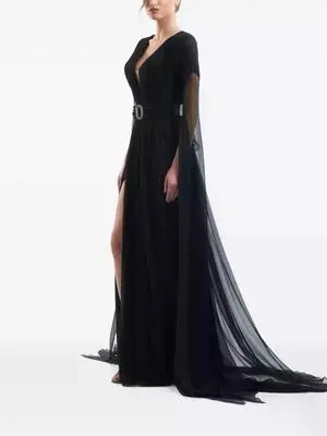 IMROSKA Crystal-buckle Cape-sleeve Maxi Dress