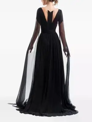 IMROSKA Crystal-buckle Cape-sleeve Maxi Dress